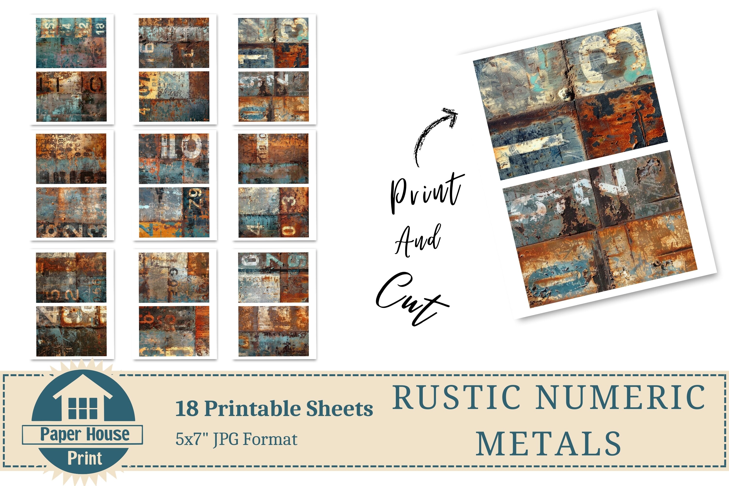 Rustic Numeric Metals Printable Paper, 36 Designs, Metal Texture ...