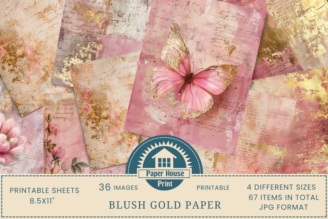 Blush Gold Digital Paper, Pink Gold Background Paper, 36 Digital Arts ...