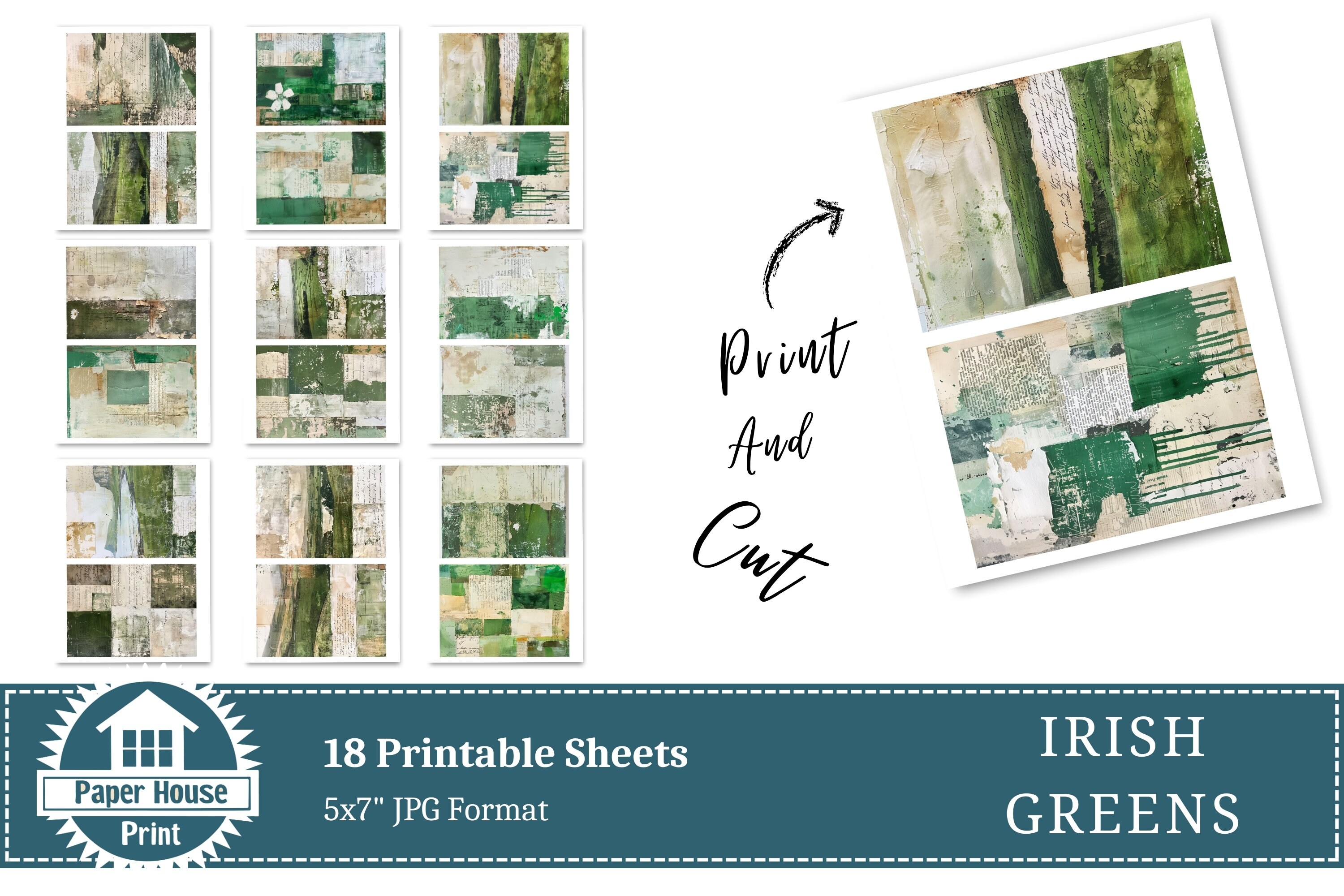 Irish Greens Junk Journal Pages, Natures Palette Mixed Media Paper ...