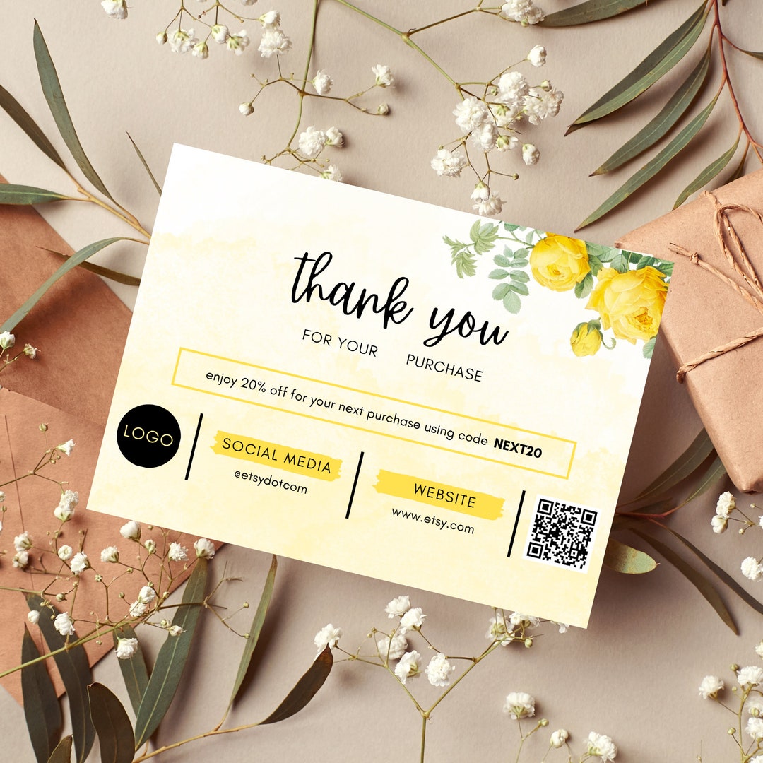 Editable Thank You Card With QR Code, Printable Thank You Card, Thank ...
