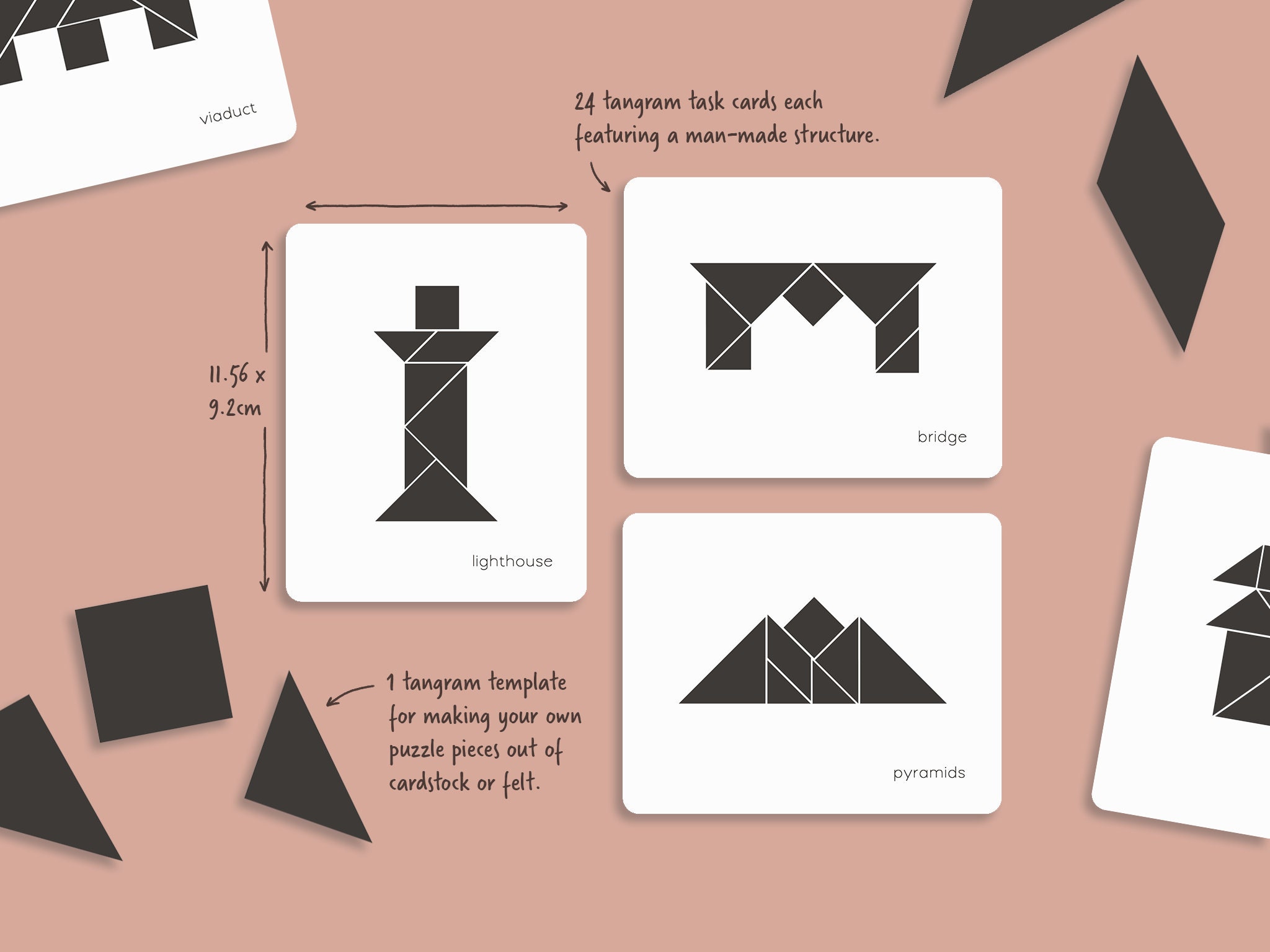 Architecture Tangram Task Cards Printable Hands-on Geometry Activity ...