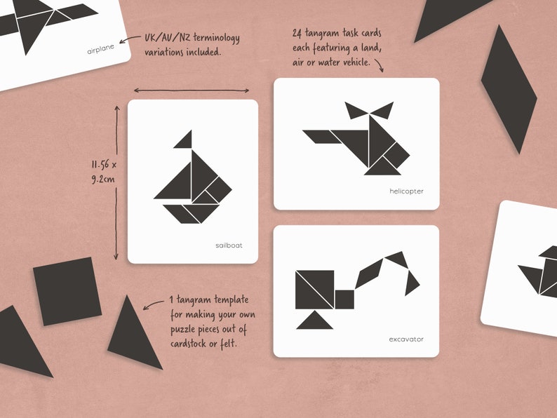 Vehicle Tangram Task Cards Printable Hands-on Geometry Activity Second ...