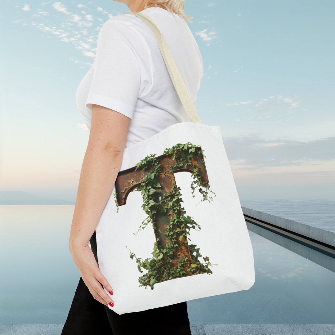 Tote Bag, Letter T Overgrown Rusting Metal Sculpture Initial / Monogram ...