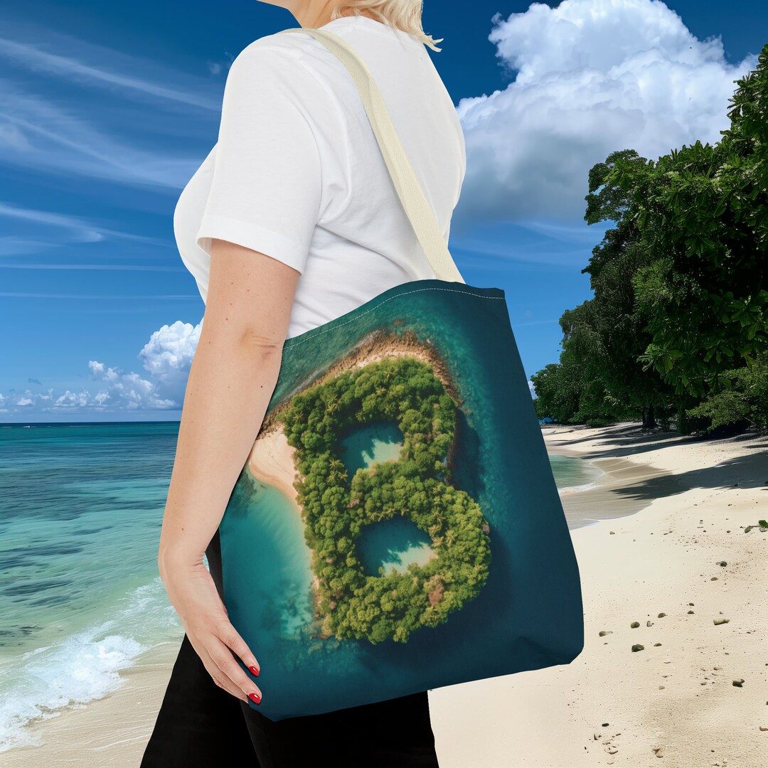 Tote Bag, Letter B Shaped Tropical Island Initial / Monogram - Etsy