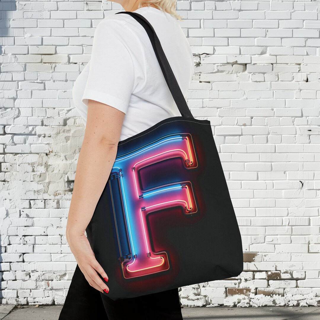 Tote Bag, Letter F Neon Sign Initial / Monogram - Etsy