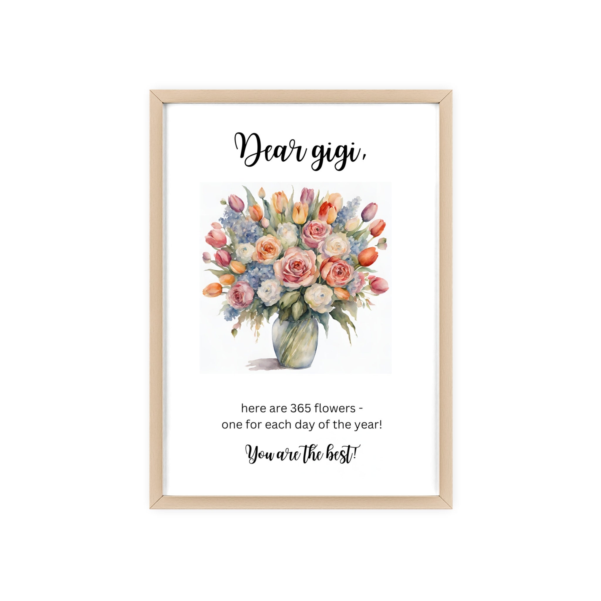 Dear Gigi Poster With Wooden Frame, Wall Art, Gift for Birthday ...