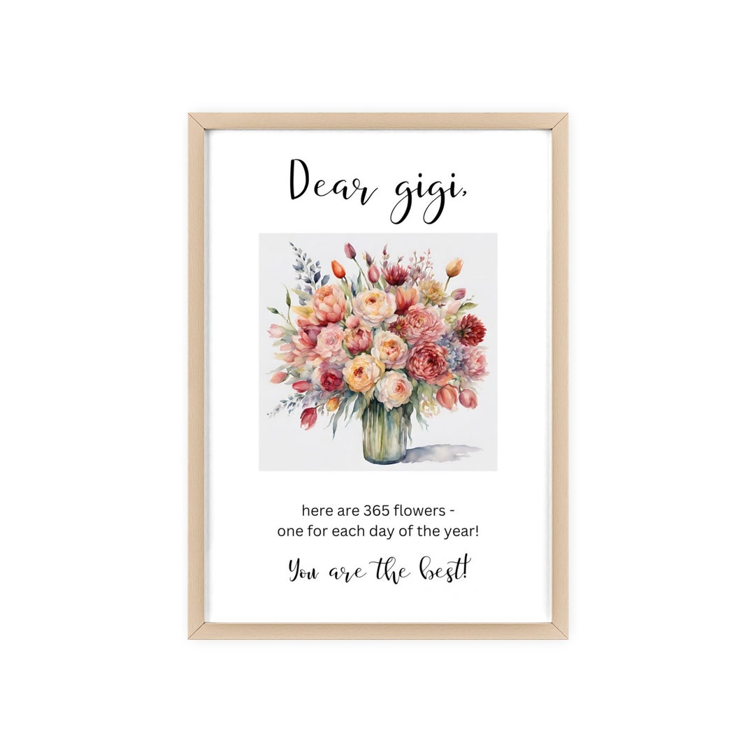 Dear Gigi Poster With Wooden Frame, Wall Art, Gift for Birthday ...