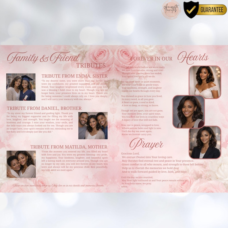 Funeral Program Template, 8 Pages Celebration of Life, Obituary Bi-fold ...