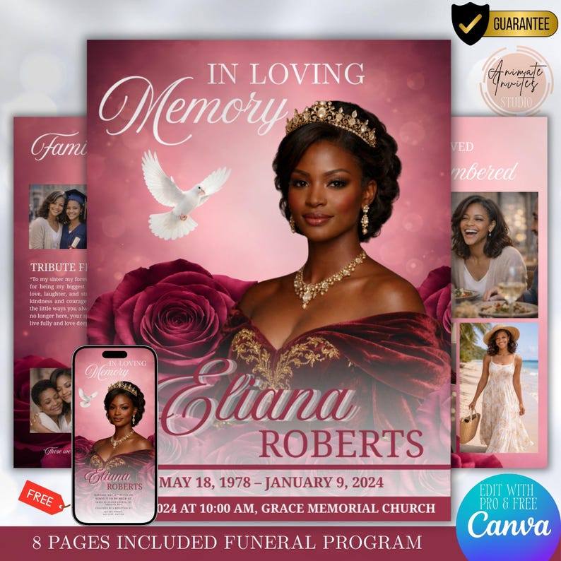 Funeral Program Template, 8 Pages Celebration of Life, Obituary Bi-fold ...