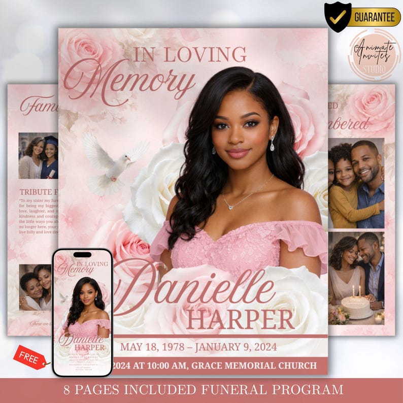 Funeral Program Template, 8 Pages Celebration of Life, Obituary Bi-fold ...
