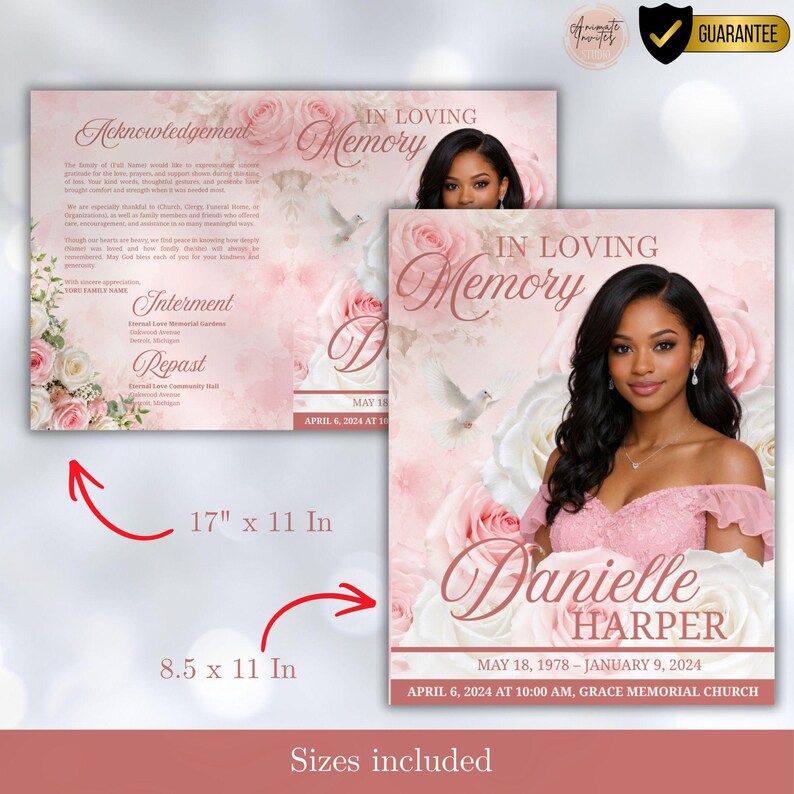 Funeral Program Template, 8 Pages Celebration of Life, Obituary Bi-fold ...