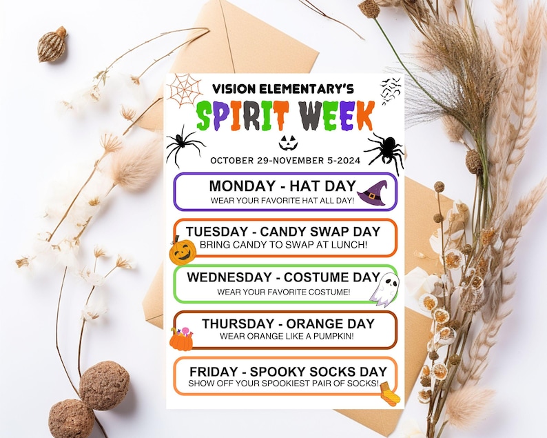 Editable Fall Spirit Week Flyer Template, School Spirit Schedule, Canva ...