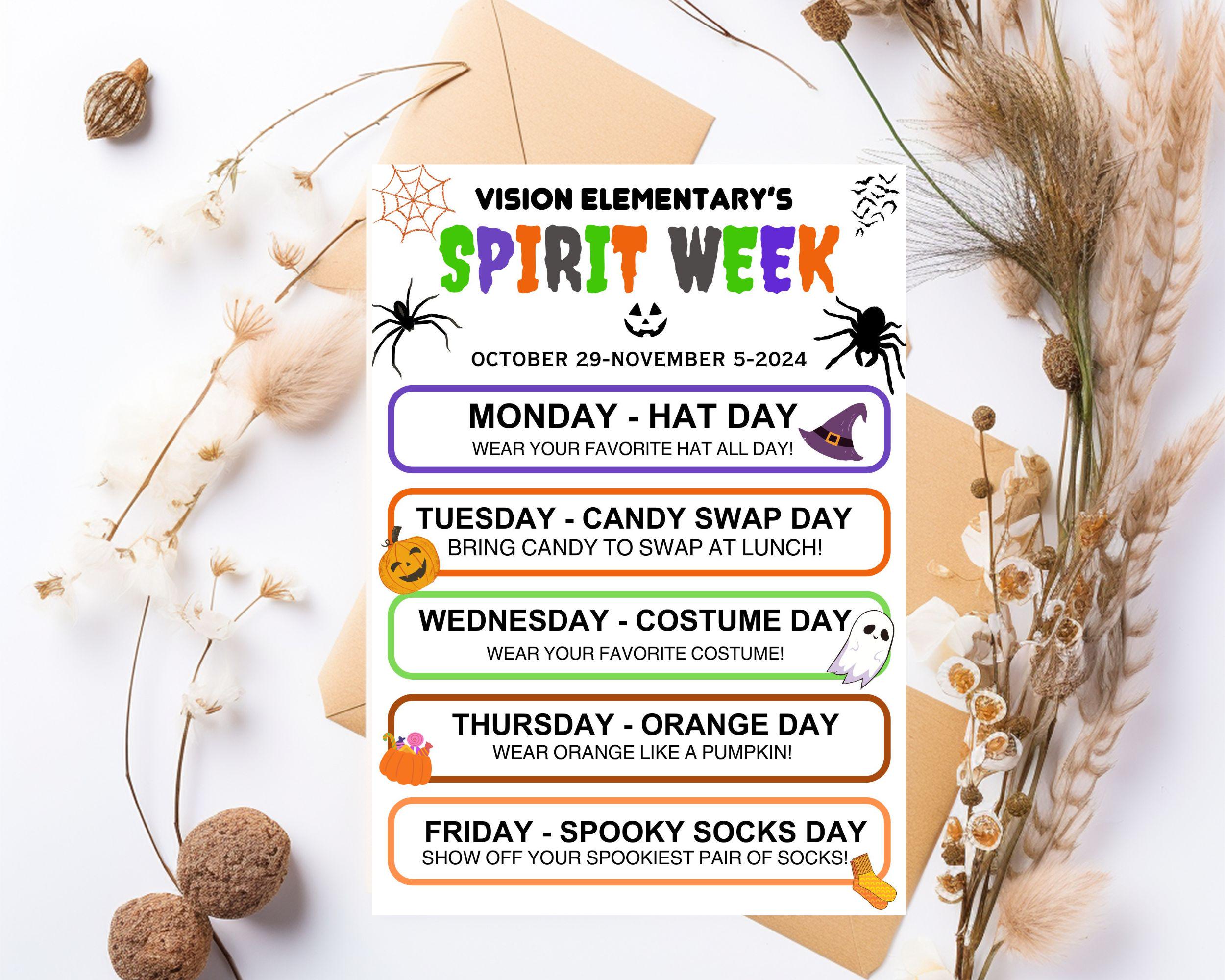 Editable Fall Spirit Week Flyer: School Event Schedule (canva) - Etsy
