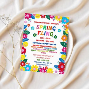 Spring Fling School Flyer Invitation, Editable Spring Fling Festival ...