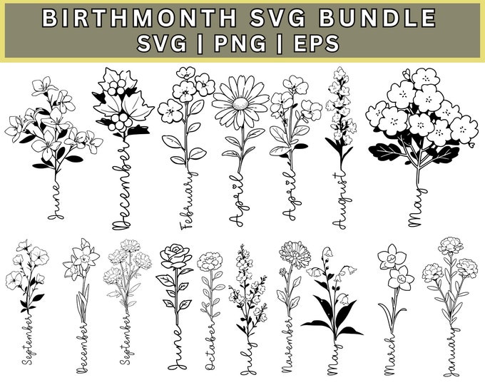 Birth Month Flower SVG, Birth Flower Monogram Svg, Birth Month Flower ...