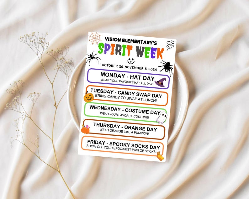 Editable Fall Spirit Week Flyer Template, School Spirit Schedule, Canva ...