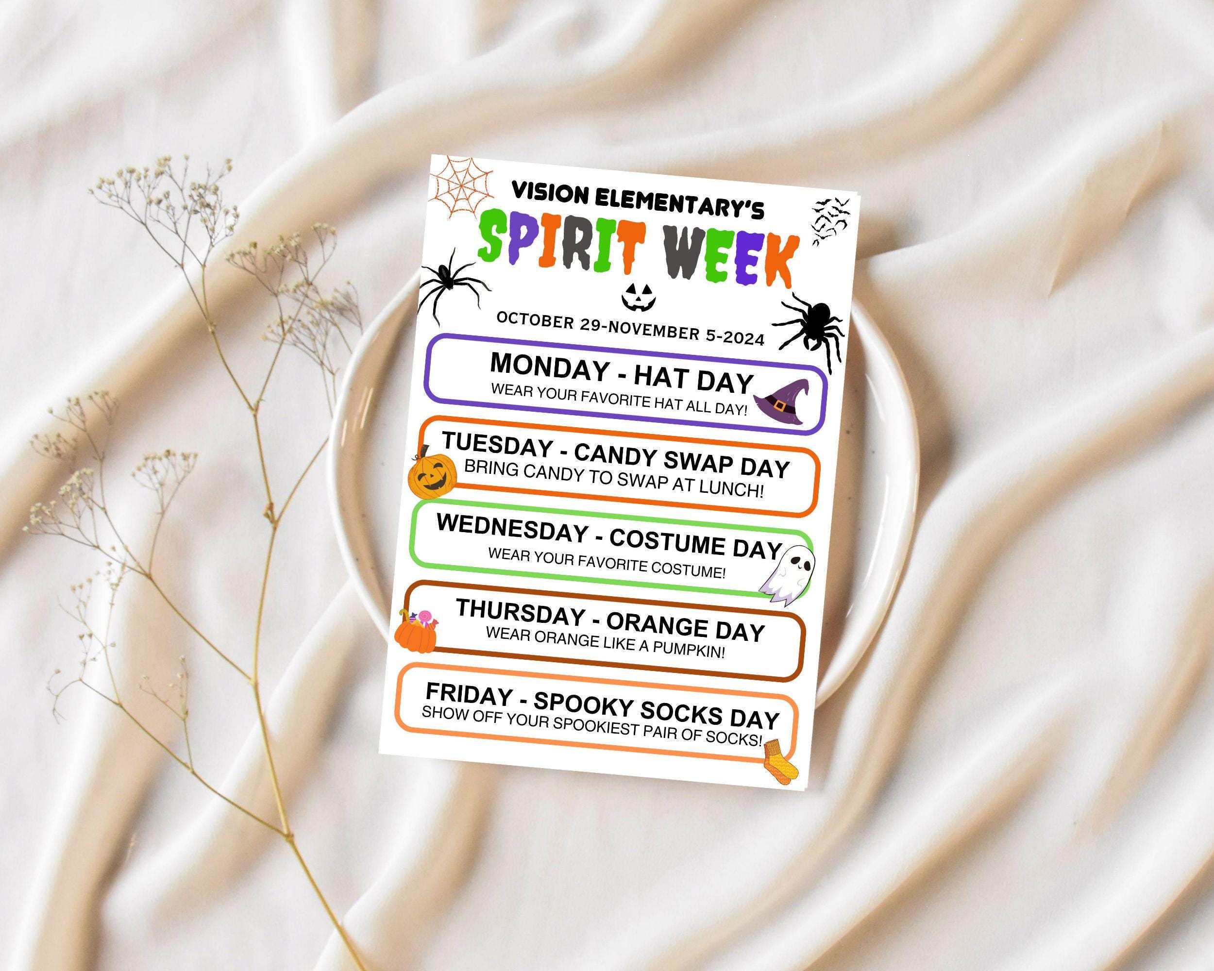 Editable Fall Spirit Week Flyer: School Event Schedule (canva) - Etsy
