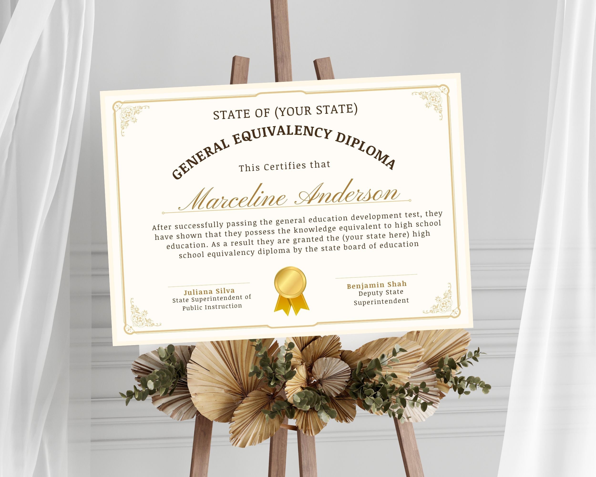 GED Diploma Certificate Template: Editable School Equivalency (canva ...