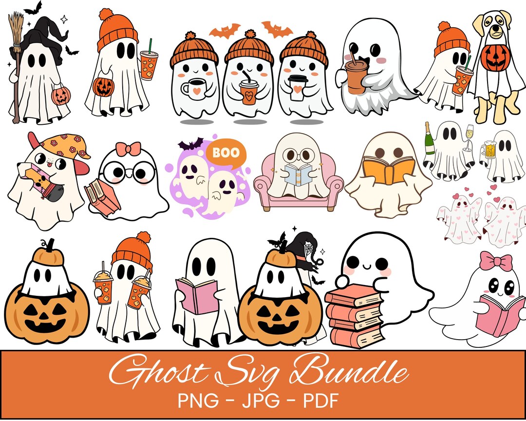 Halloween Ghost Png Bundle, Cute Ghost Halloween Png, Spooky Season Png ...
