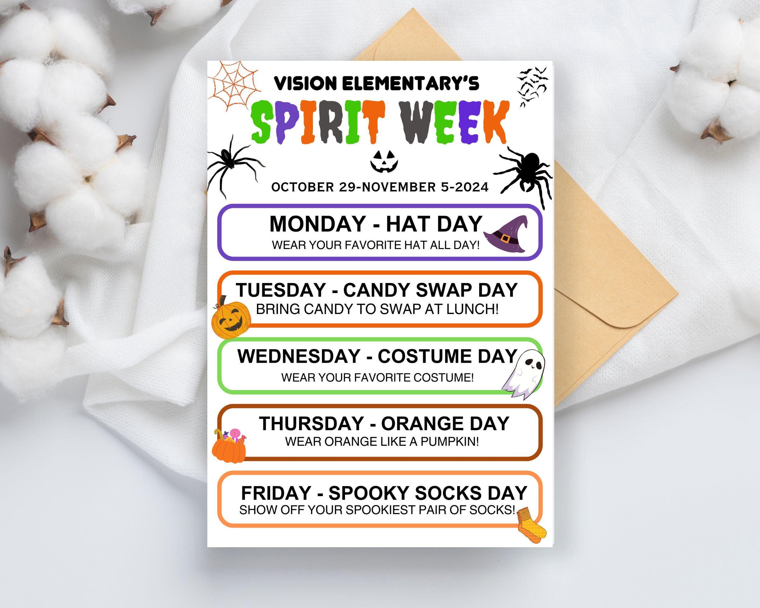 Editable Fall Spirit Week Flyer Template, School Spirit Schedule, Canva ...