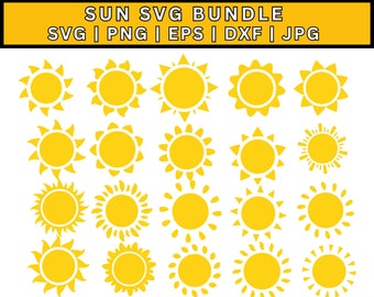 Sun Svg, Sun Svg Bundle, Summer Svg, Sunshine Svg, Cute Sun Face Svg ...