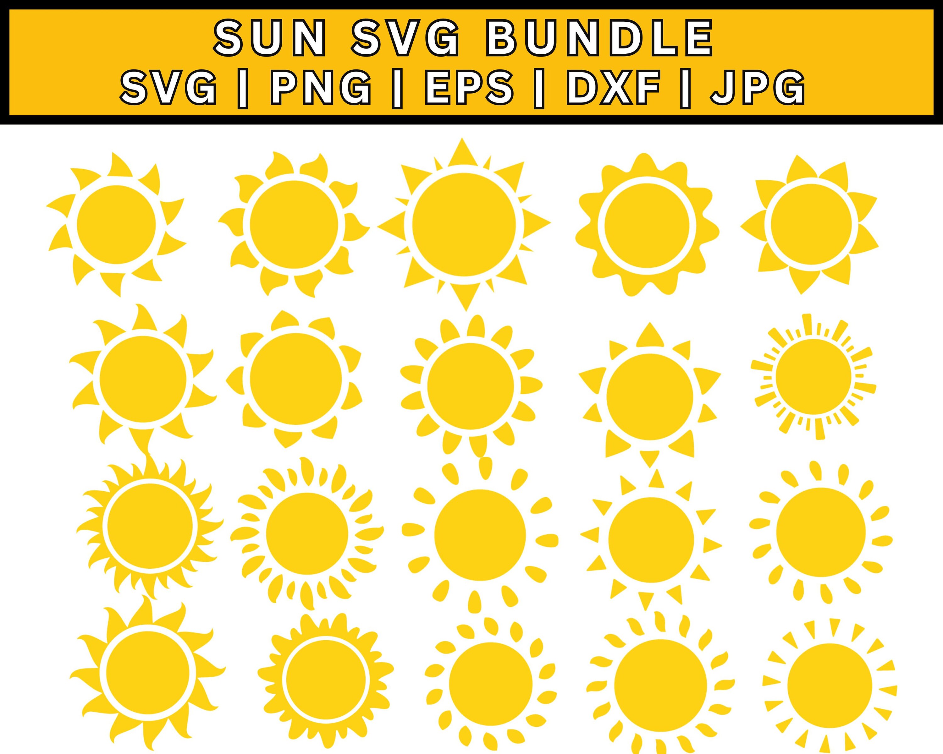 Sun Svg, Sun Svg Bundle, Summer Svg, Sunshine Svg, Cute Sun Face Svg ...