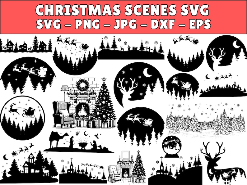 Christmas Scene SVG Bundle: Winter Holiday Designs (digital Download ...