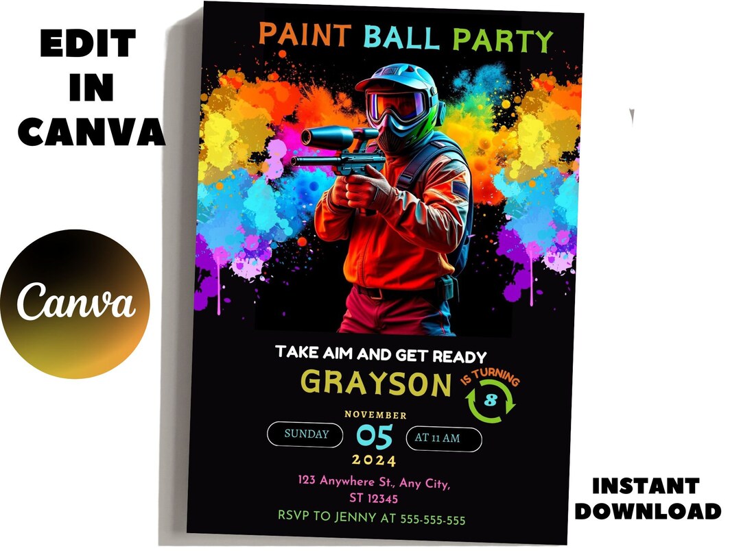 Paintball Birthday Invitation Boy EDITABLE Paintball Party Invite ...