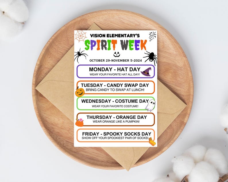 Editable Fall Spirit Week Flyer Template, School Spirit Schedule, Canva ...