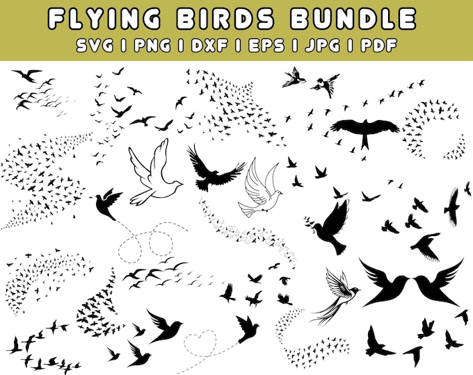 Flying Birds SVG Bundle\ Flying Bird Svg\ Flock of Flying Birds Svg ...