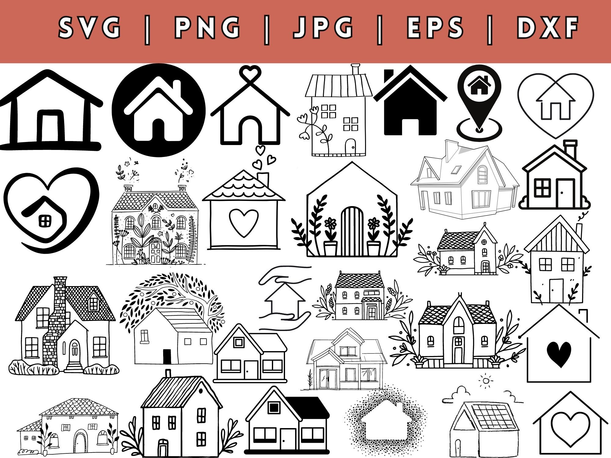 Little House Svg Bundle, Roof House Svg, House Outline Svg, Floral ...