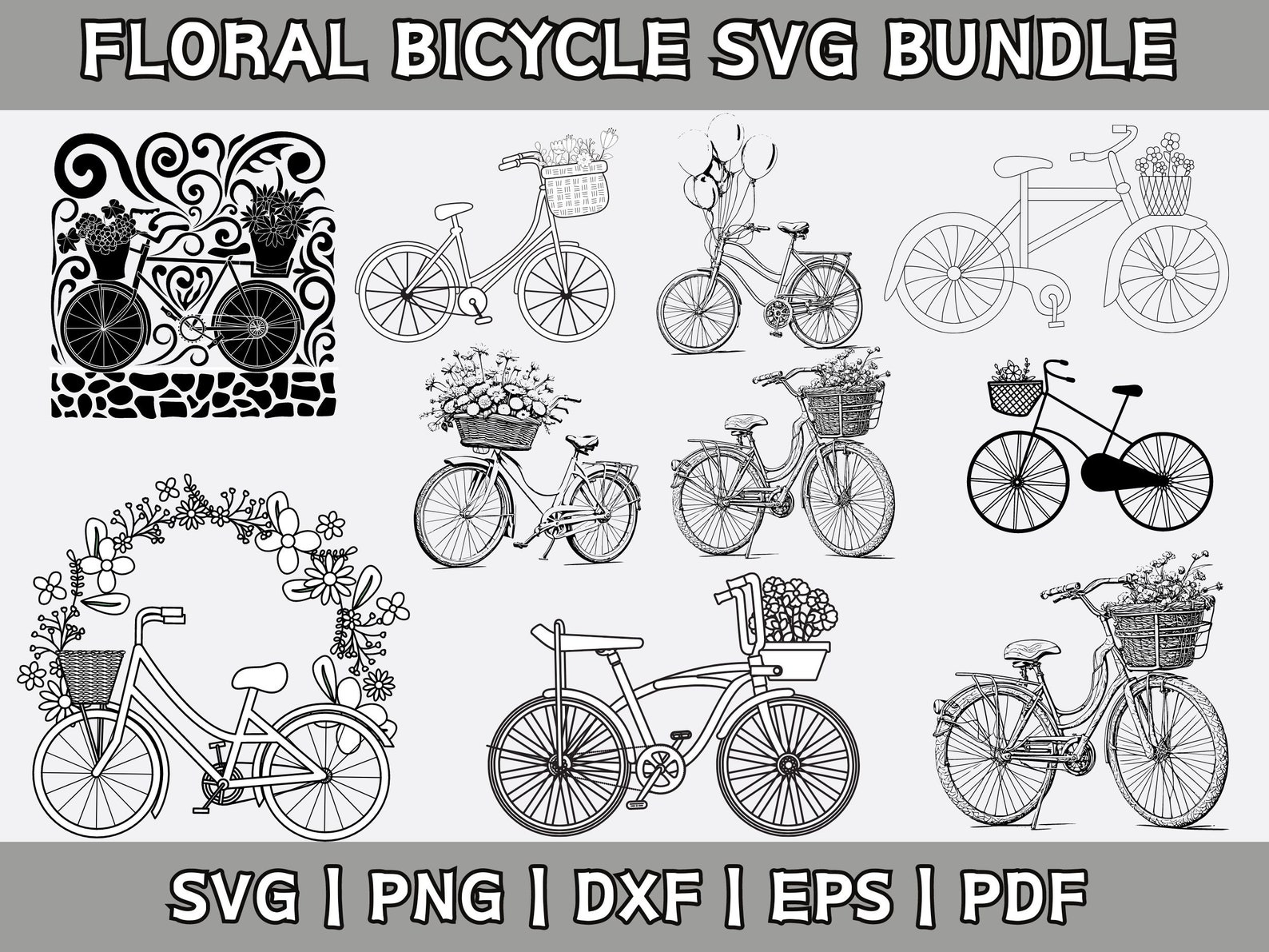 Bicycle Flowers Svg File for Cricut,bicycle Clipart, VINTAGE BICYCLE ...