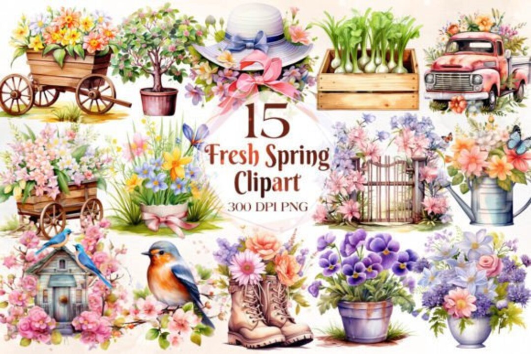 Spring Flower PNG, Watercolor Floral Clipart Bundle, Flower Bouquet ...