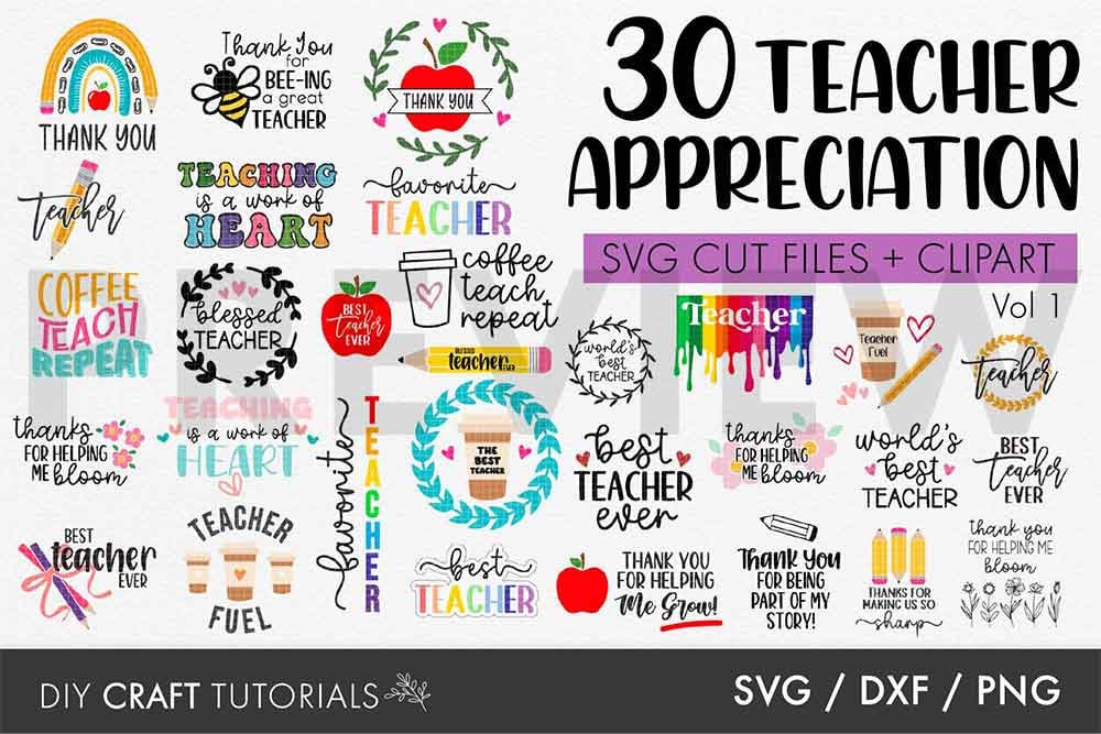Teacher SVG Bundle, Teacher Appreciation SVG, Teacher Clipart, Teach ...