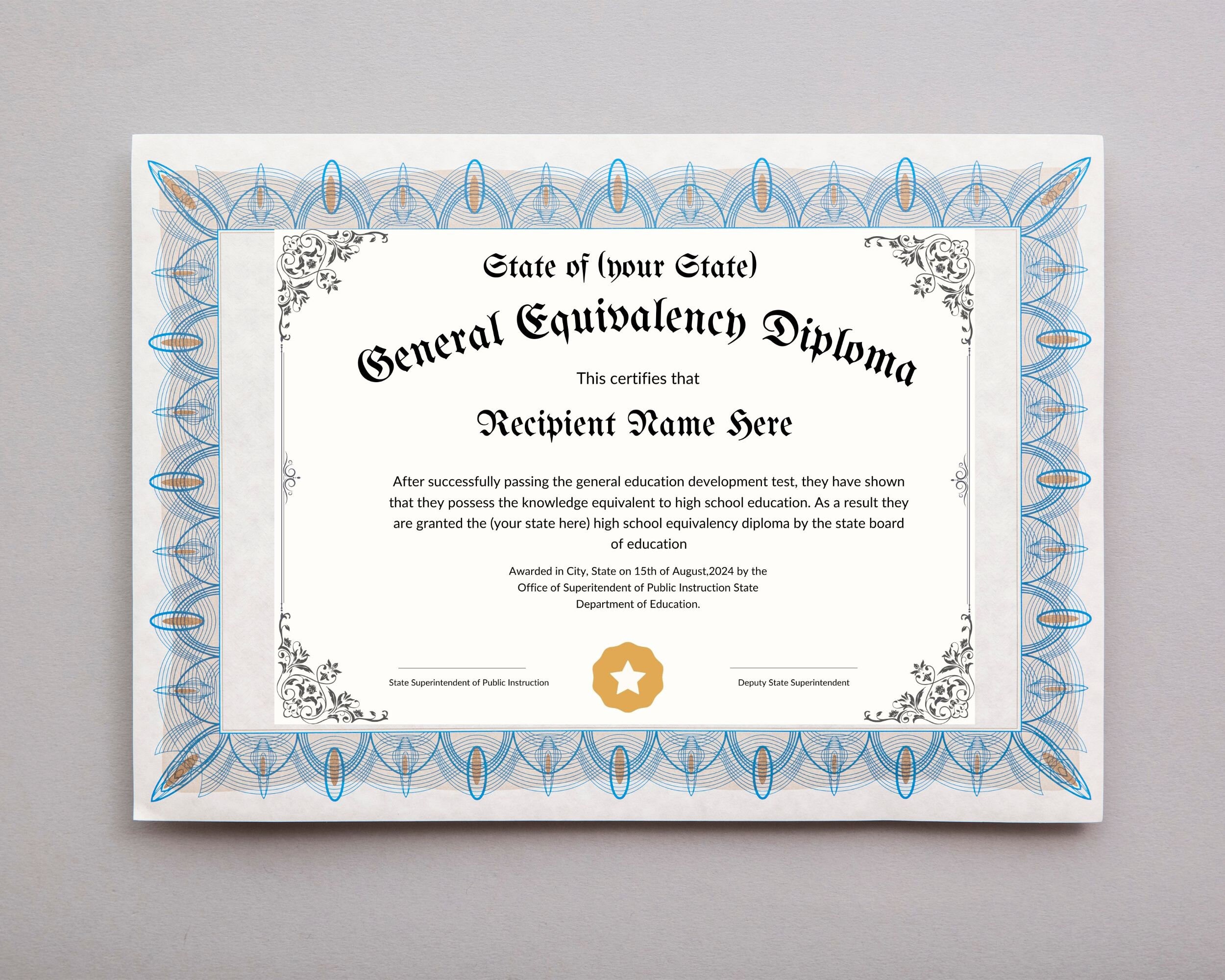 Certificado De Diploma De Ged Imprimible