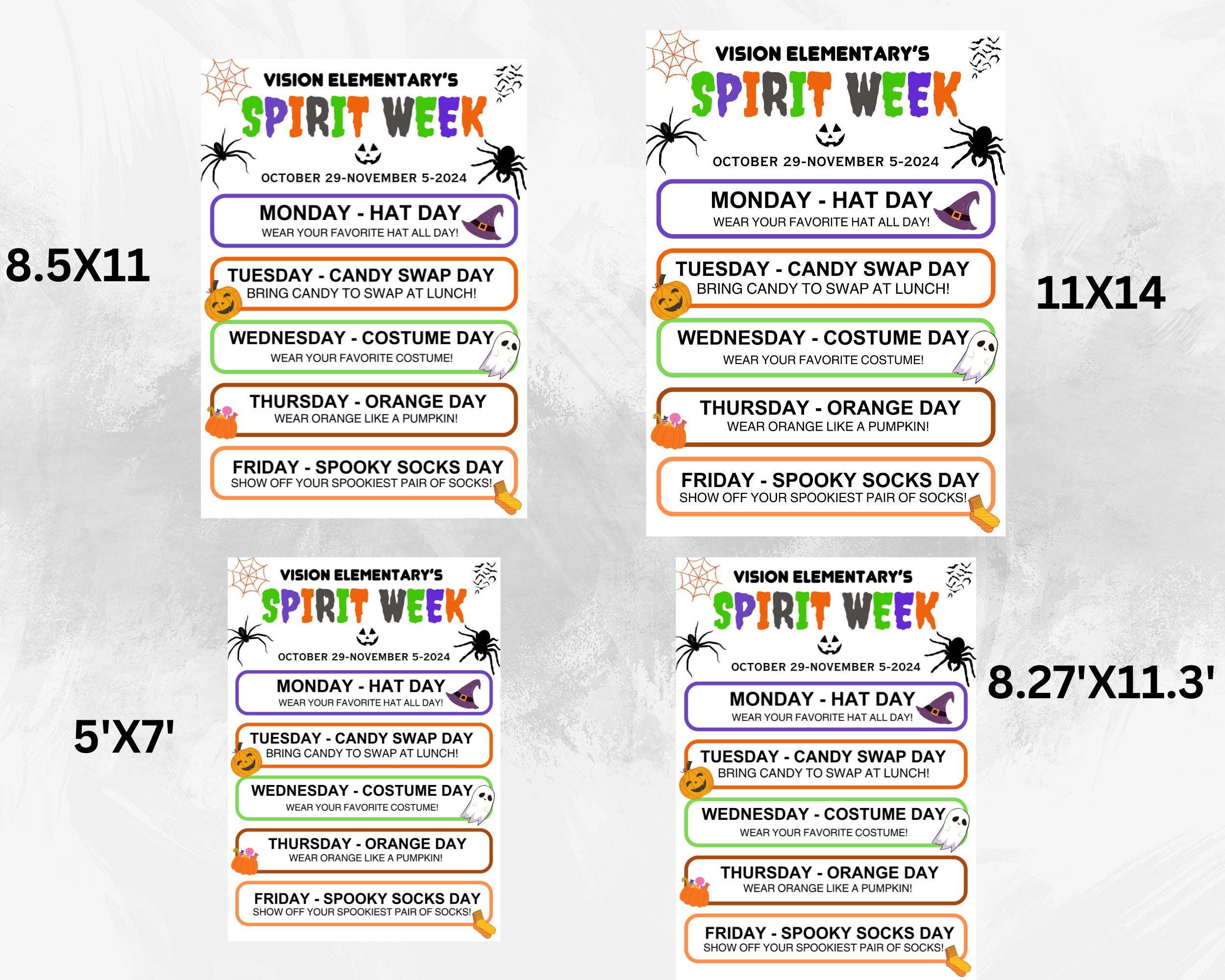 Editable Fall Spirit Week Flyer Template, School Spirit Schedule, Canva ...