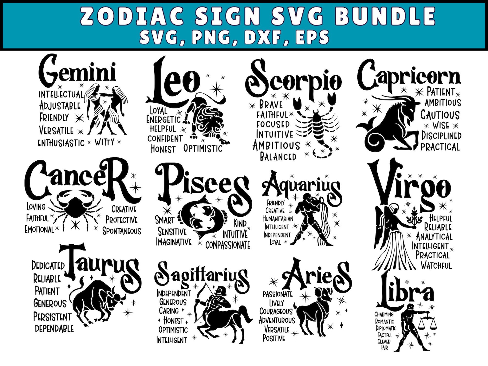 Zodiac Sign SVG Bundle, Zodiac Svg Bundle, Zodiac Sign Png, Zodiac ...