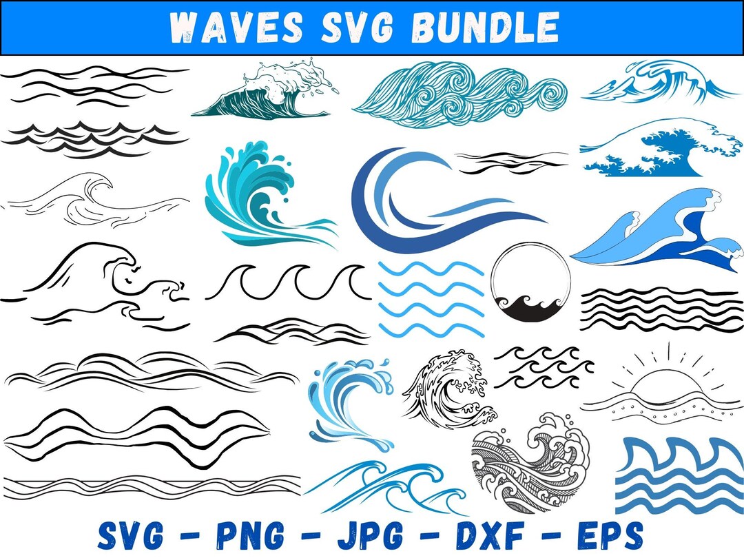 Wave Svg Bundle, Water Waves Svg, Ocean Waves Svg, Drop Svg, Tidal ...