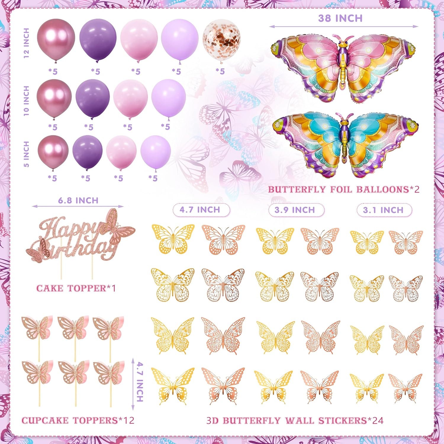 Butterfly Birthday Decorations Party Supplies for Girls Women With Pink ...