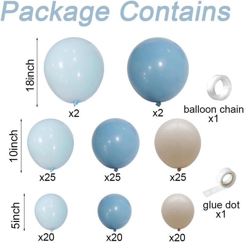 Dusty Blue White Sand Balloon Arch Garland Kit 141pcs Slate Fog Baby Blue Sand White Beige ...