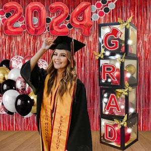 107 Pcs Black and Red Graduation Decorations Class of 2024 Balloon ...