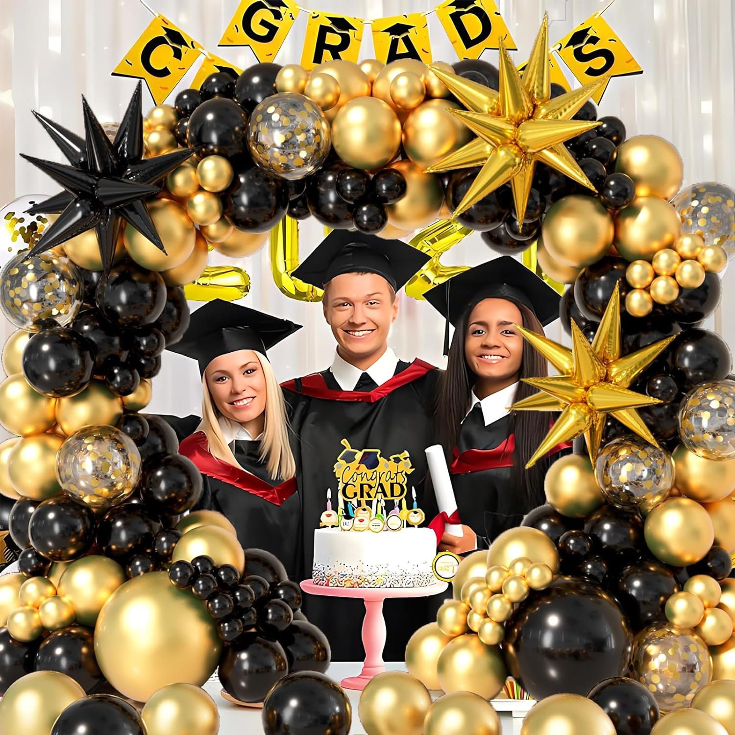 Black and Gold Balloon Garland Arch Kit 158pcs With Black Gold Confetti ...