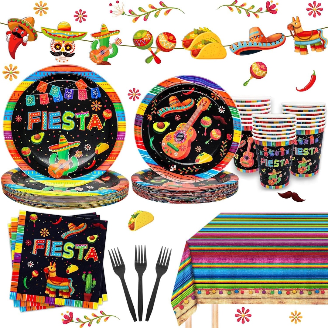 122PCS Mexican Fiesta Party Supplies Fiesta Party Decorations Include ...