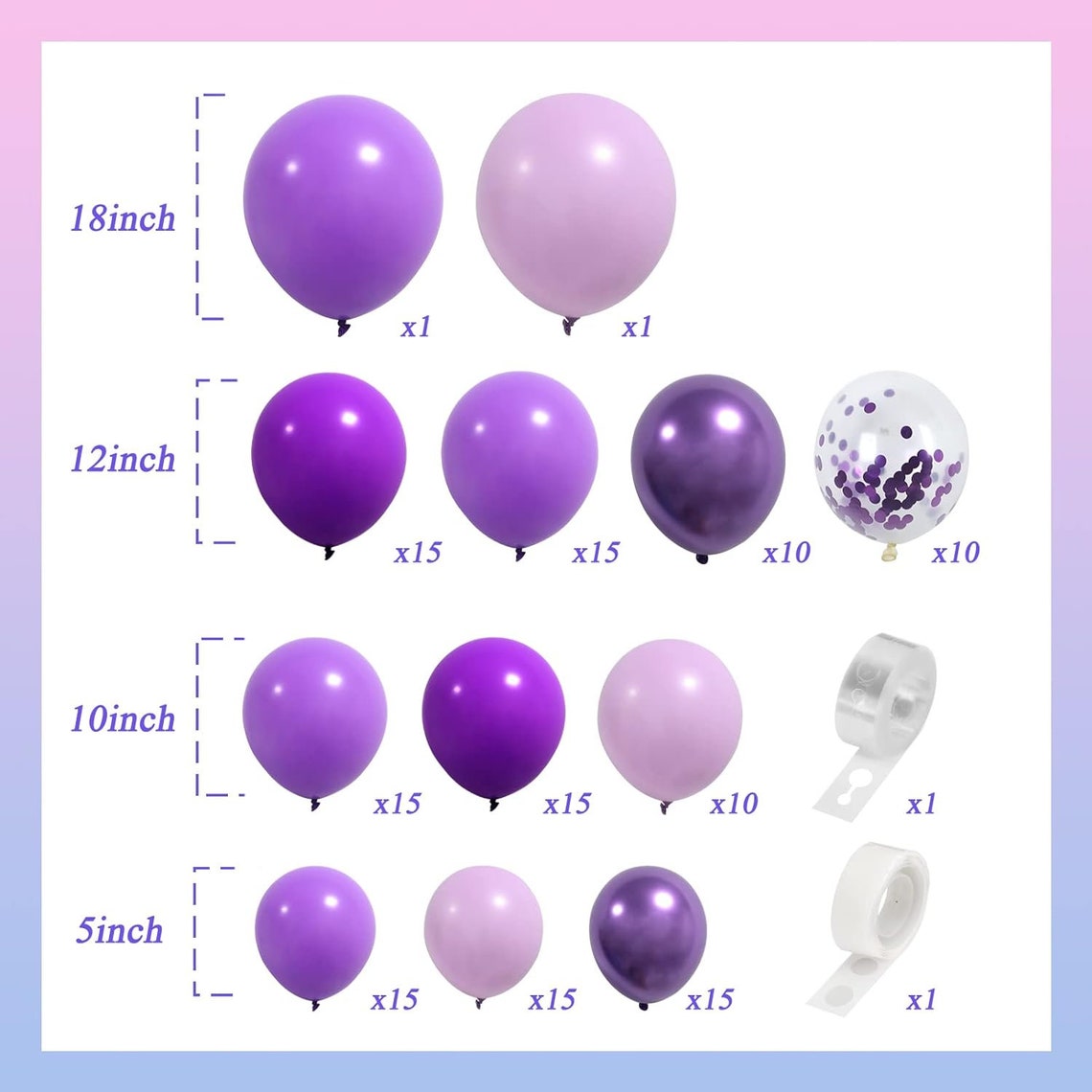 Purple Shades Balloons Garland Arch Kit Assorted Dark Pastel Light ...