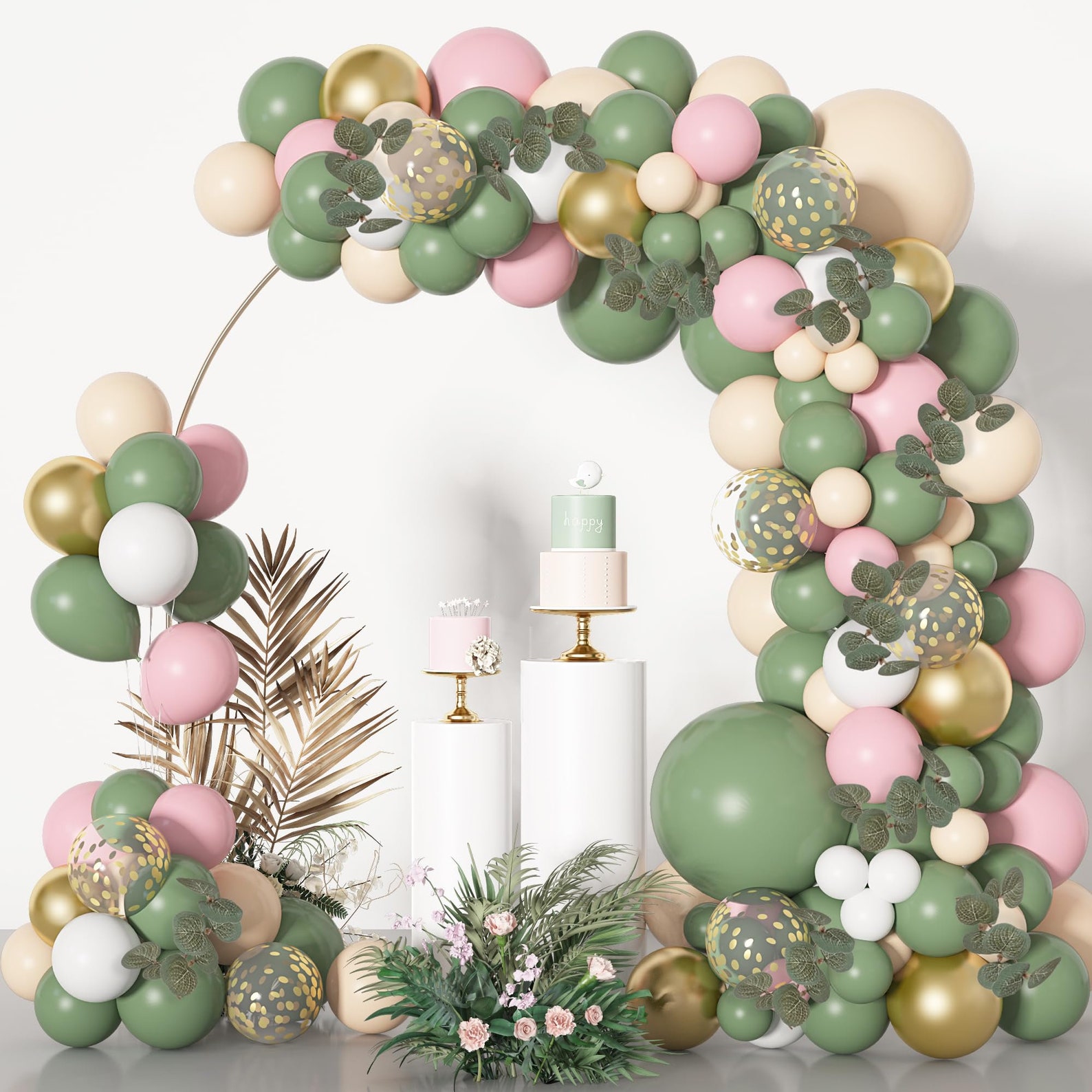 Sage Green Balloon Garland Arch Kit, Olive Sage Green Balloons Birthday ...