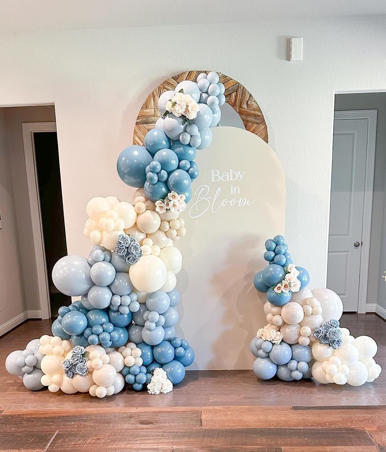 Dusty Blue White Sand Balloon Arch Garland Kit 141pcs Slate Fog Baby Blue Sand White Beige ...