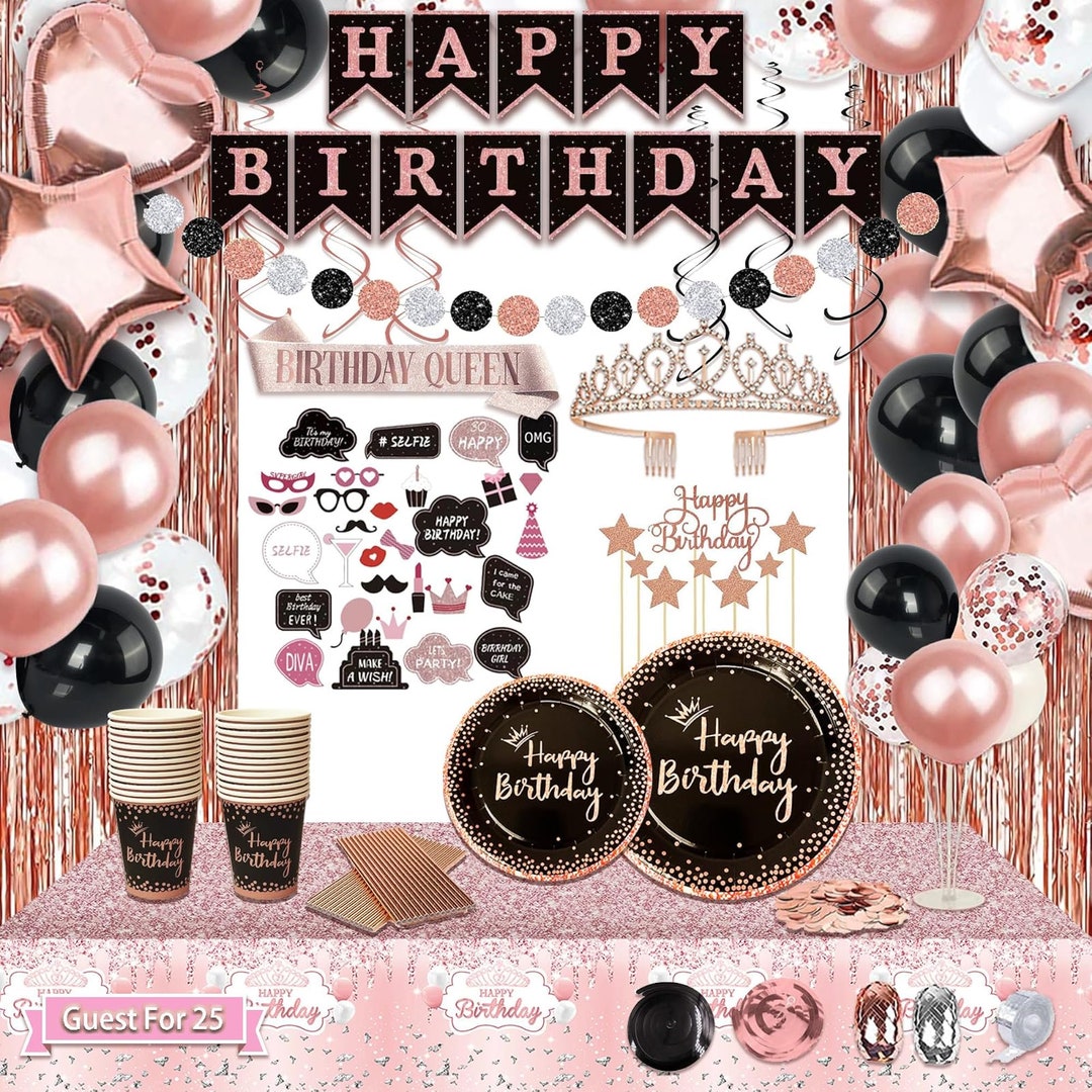 Happy Birthday Supplies Disposable Dinnerware Set With 25 Guest ...