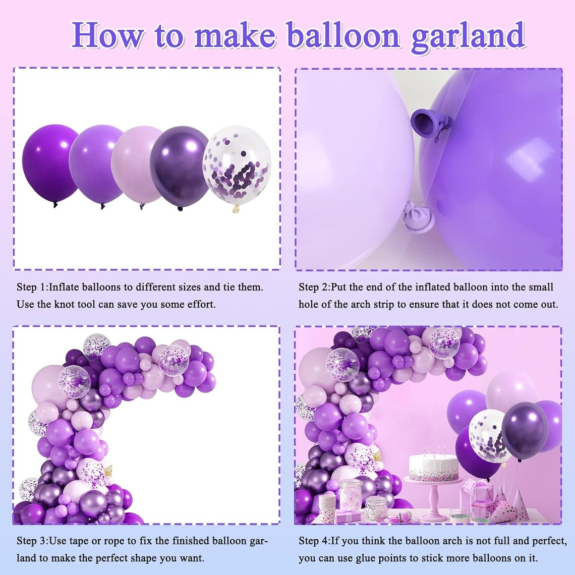 Purple Shades Balloons Garland Arch Kit Assorted Dark Pastel Light ...