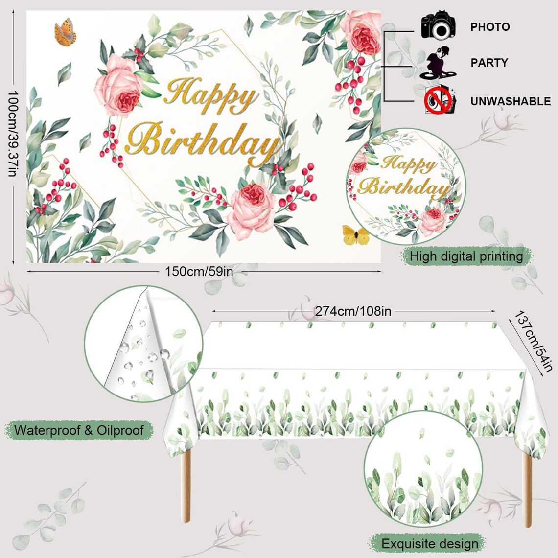 Sage Green Birthday Party Decorations Supplies Including Floral ...