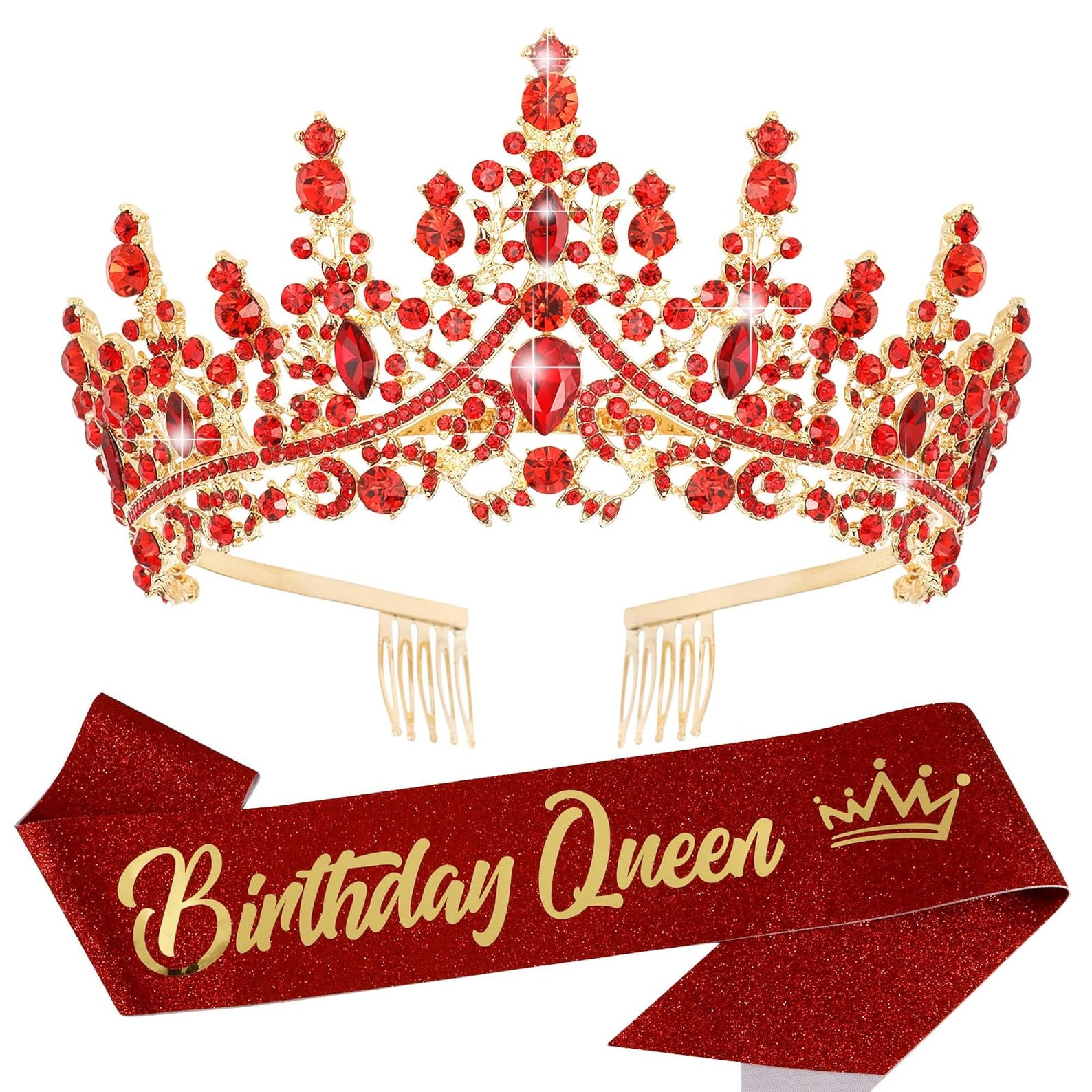 Red Crystal Birthday Queen Tiara Crown for Women Girls Birthday Queen ...